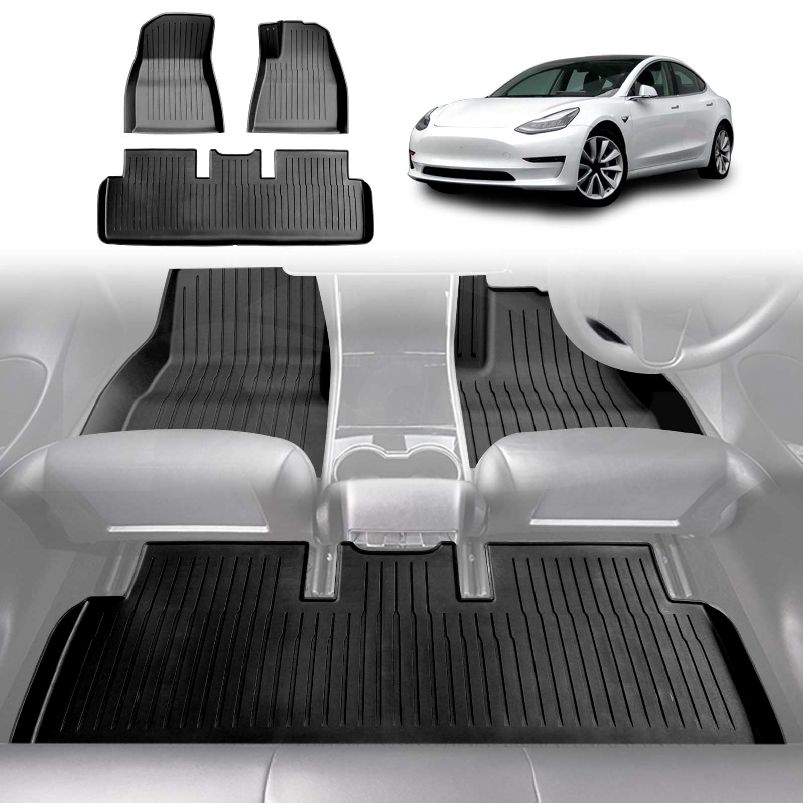 Tesla Model 3 Floor Mats All Weather 3D Car Carpet Liner Accessories ...