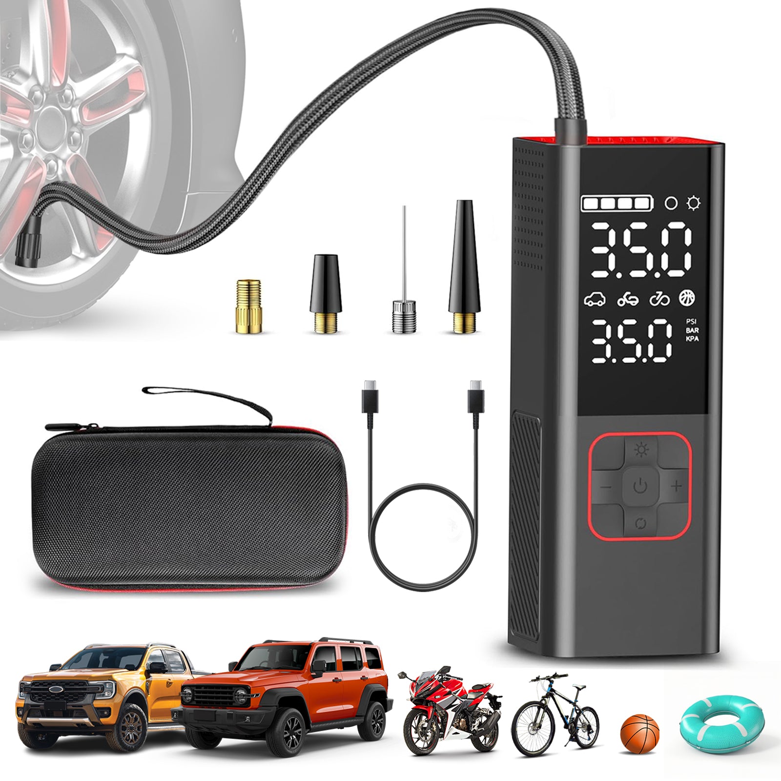 Portable Air Pump Cordless Electric Air Compressor with Digital ...