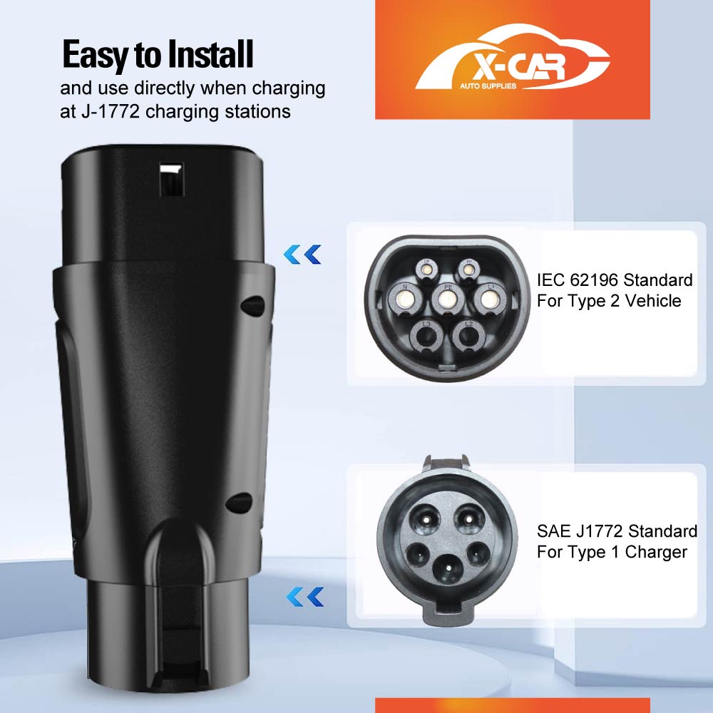 EV Charging Adapter Type 1 to Type 2 Connector SAE J-1772 to ...