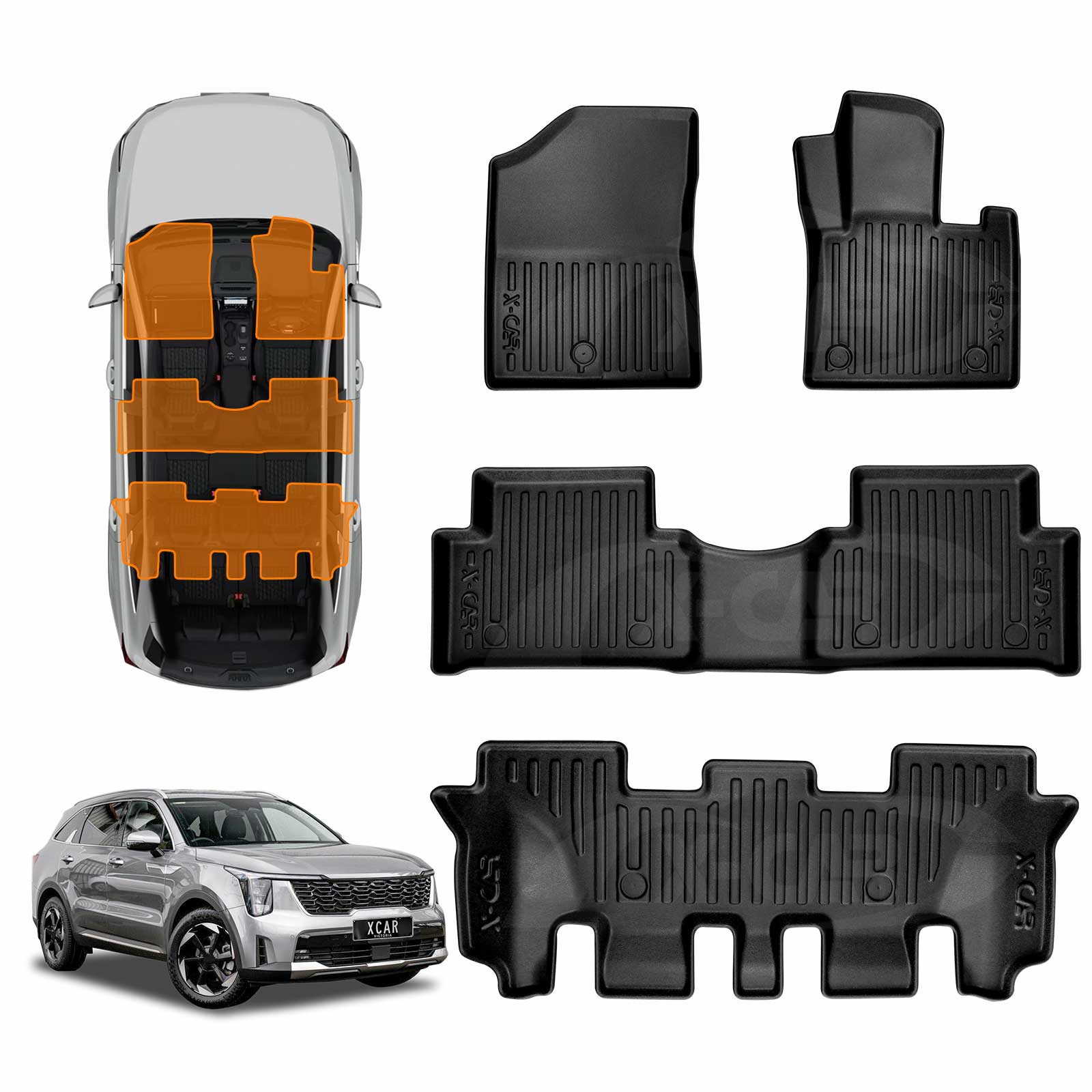 3D Floor Mats for Kia Sorento 2020-Onwards All-Weather Car Liners | X-CAR