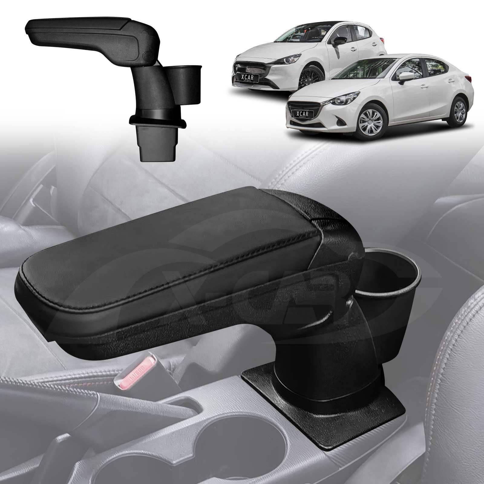 Central Armrest Storage Box with Cup Holder for Mazda 2 Hatch & Sedan ...