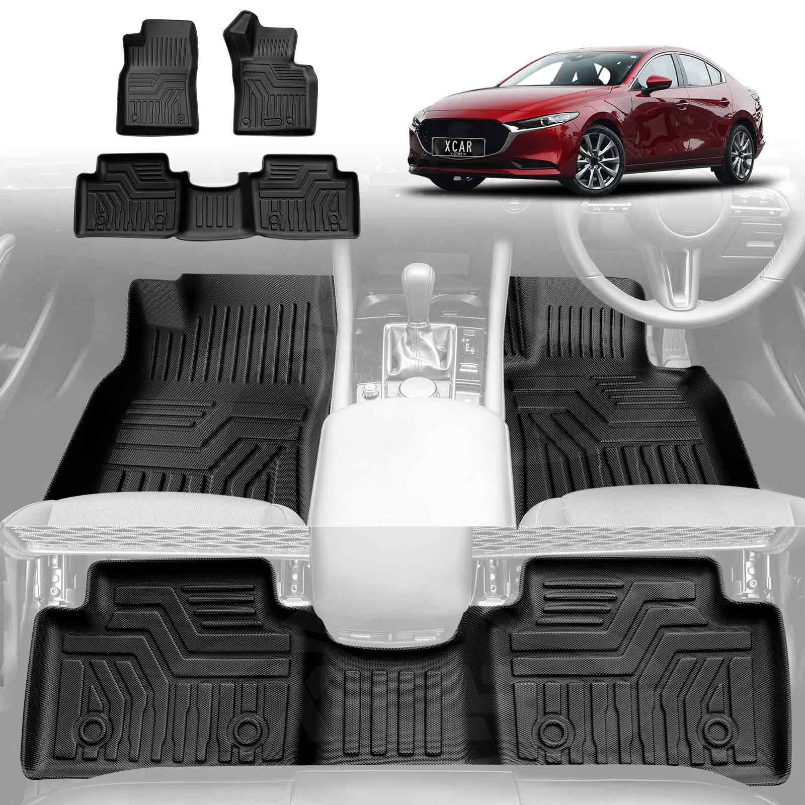 3D Floor Mats for Mazda 3 BP Series Hatch Sedan 2019-Onwards All-Weath ...